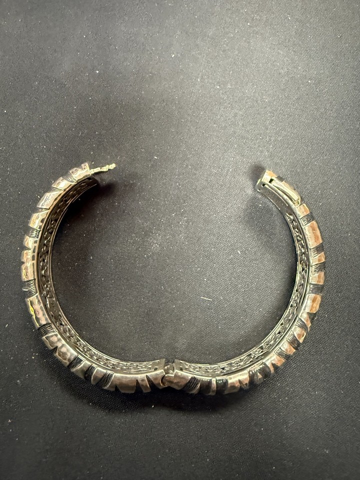 Antique Sterling Silver Hinged Bangle Bracelet –62g Heavy Handmade ...