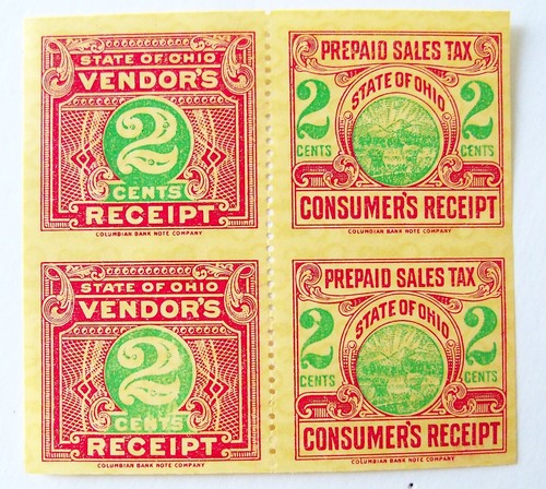 State of Ohio 2 ct Vendor's Consumer's Receipt Prepaid Sales Tax Stamp ...