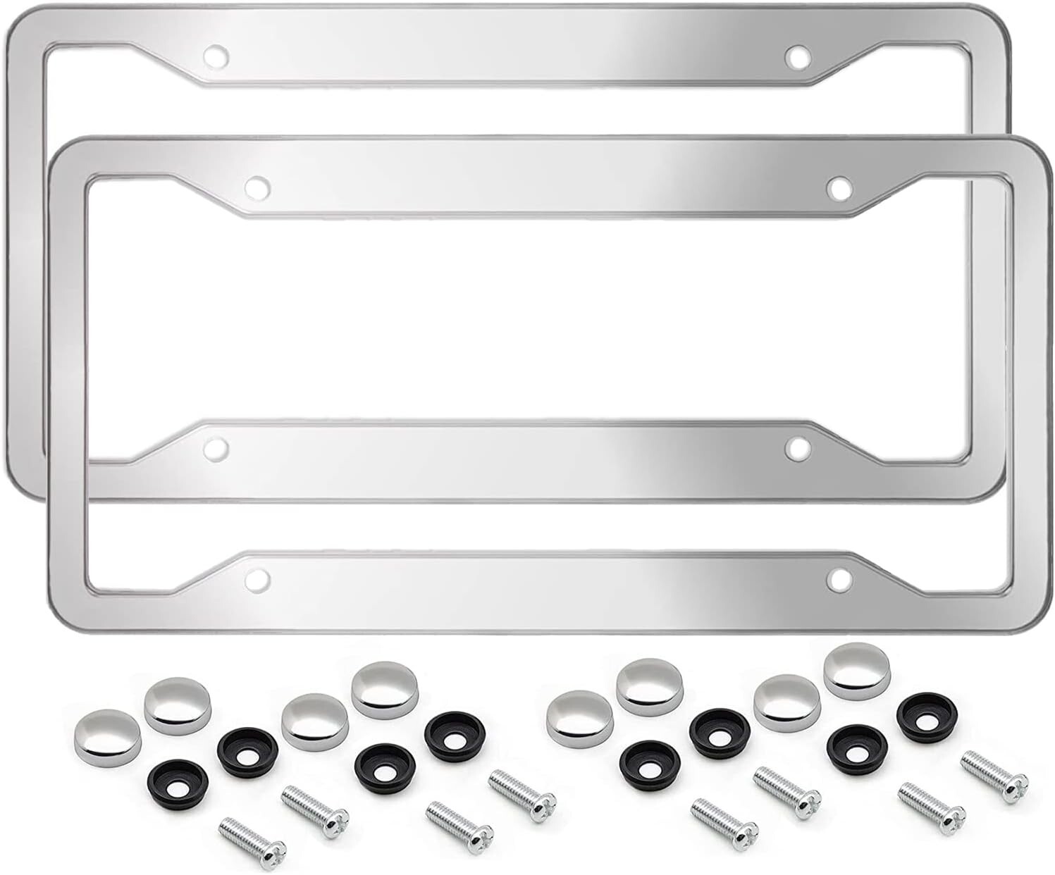 2 X 304 Stainless Steel Heavy Duty Metal License Plate Frame Tag Border ...