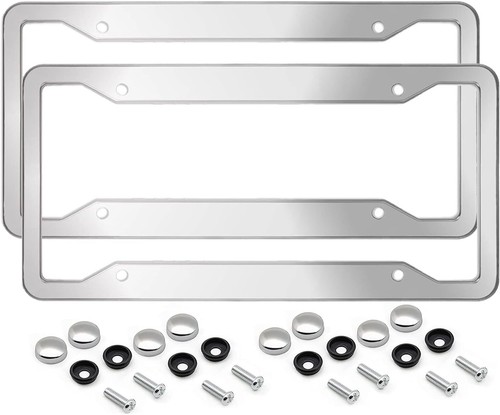 2 X 304 Stainless Steel Heavy Duty Metal License Plate Frame Tag Border ...