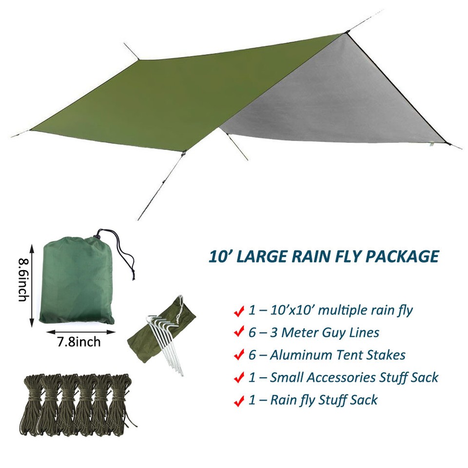 Waterproof Camping Rain Fly Tarp 10' Sun Shelter Hammock Tent Canopy ...