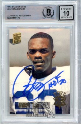 Isaac Bruce 1994 Topps Stadium Club Autograph "HOF 20" Rookie Card #332 ...