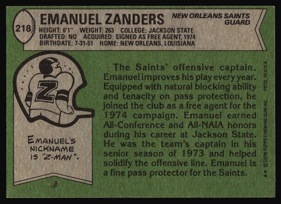 1978 Topps Emanuel Zanders #218 New Orleans Saints | eBay