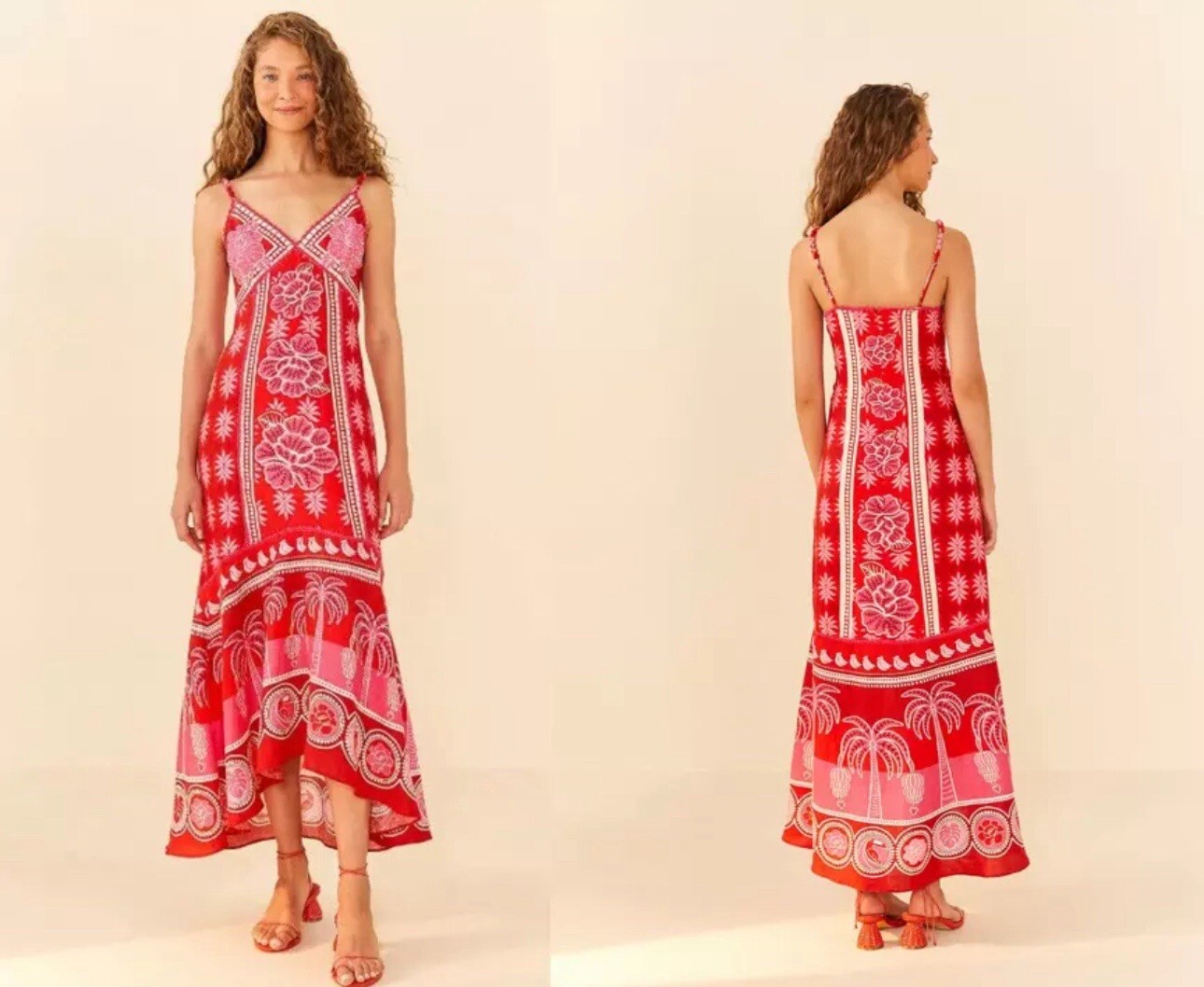 NWT Caroline Constas Red Floral Summer Linen Embroidered V-Neck Maxi ...