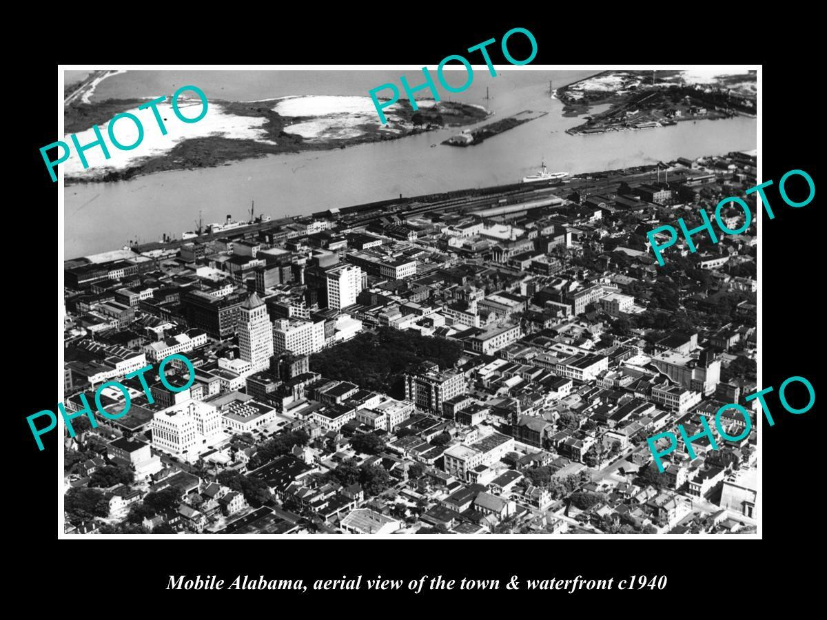 OLD POSTCARD SIZE PHOTO OF MOBILE ALABAMA AERIAL VIEW CITY & WATERFRONT ...