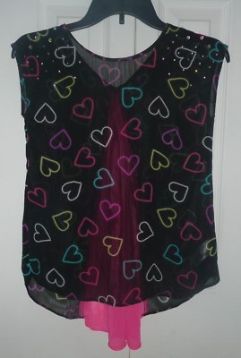 Women's multi-color hearts bejeweled sleeveless sheer asymmetrical top ...