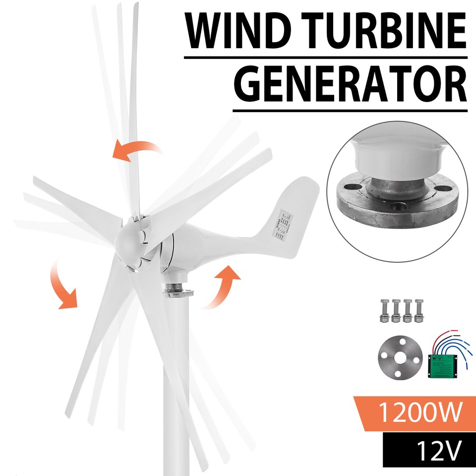 400W/1200W Wind Turbine Generator Kit DC 12V/24V Charger Controller ...