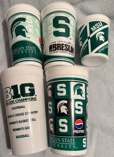 Plastic MICHIGAN STATE UNIVERSITY SPARTANS Drink CUPs Lot of 5 Breslin ...