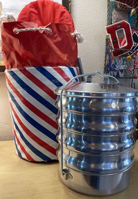 Vintage Stacking Lunch Box Picnic Aluminum Storage Tiers Camping Bento ...