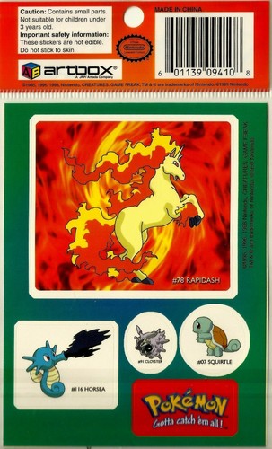 POKEMON STICKER, RAPIDASH, PIKACHU & OTHERS, VINTAGE ARTBOX NINTENDO ...