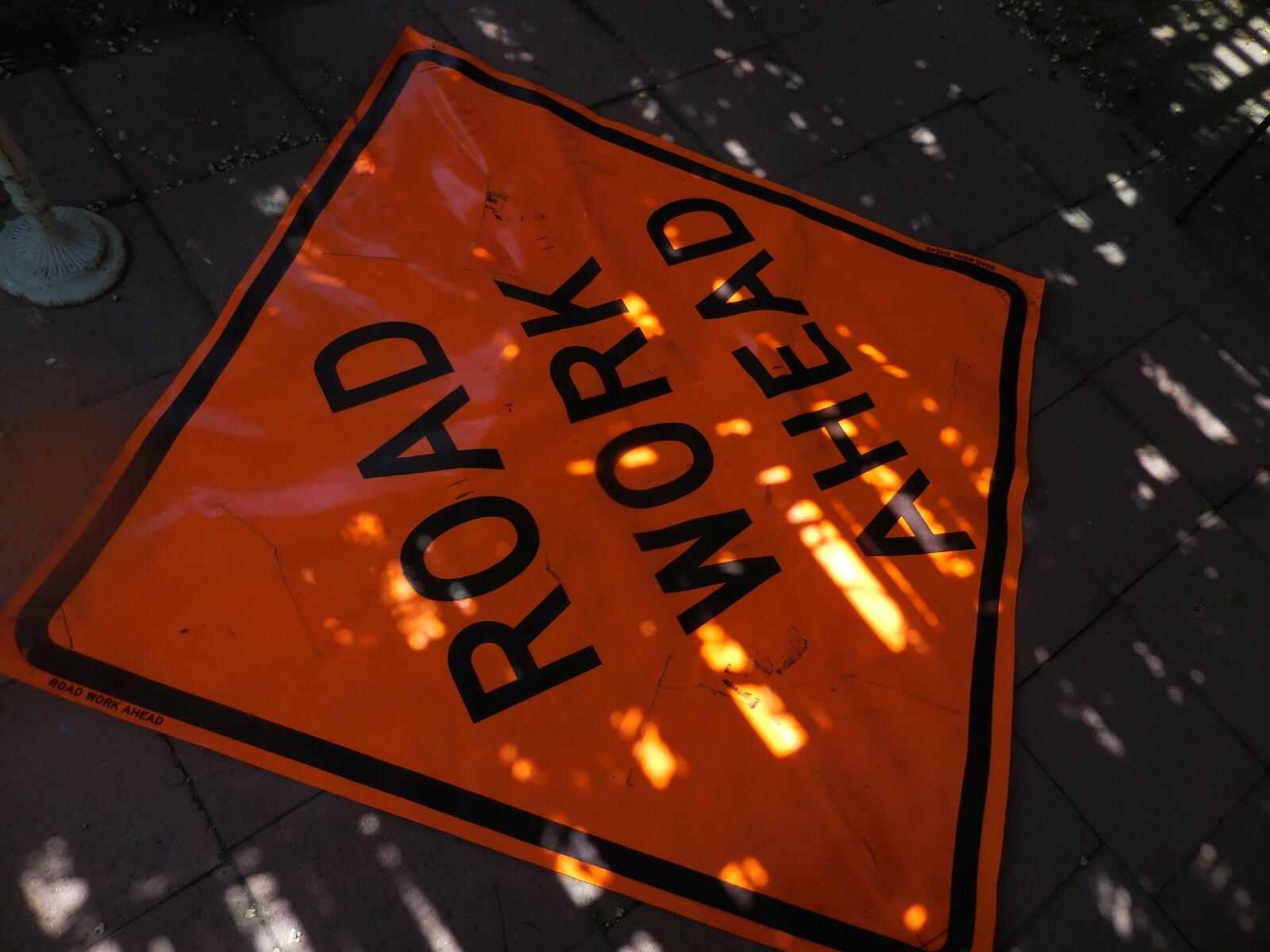 Vintage Authentic Large Vinyl Street Sign, ROAD WORK AHEAD measures 68 ...