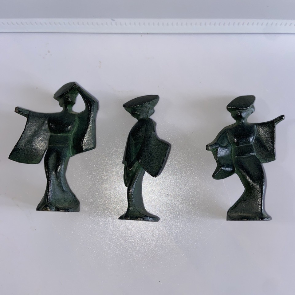 Mid Century Set 3 Cast Iron Geisha Girls Japanese Figurine Green 4” | eBay