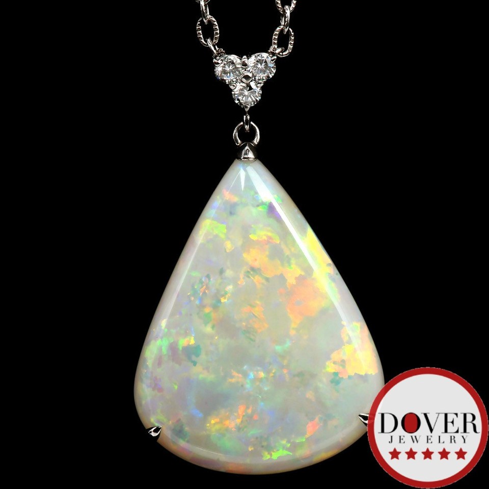 GIA Diamond 22.58ct White Opal Platinum Large Pear Drop Pendant 10.7 ...