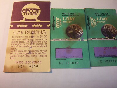 Vintage Epcot Center 1 Day Tickets & Car Parking Ticket 10/6/1982 | eBay