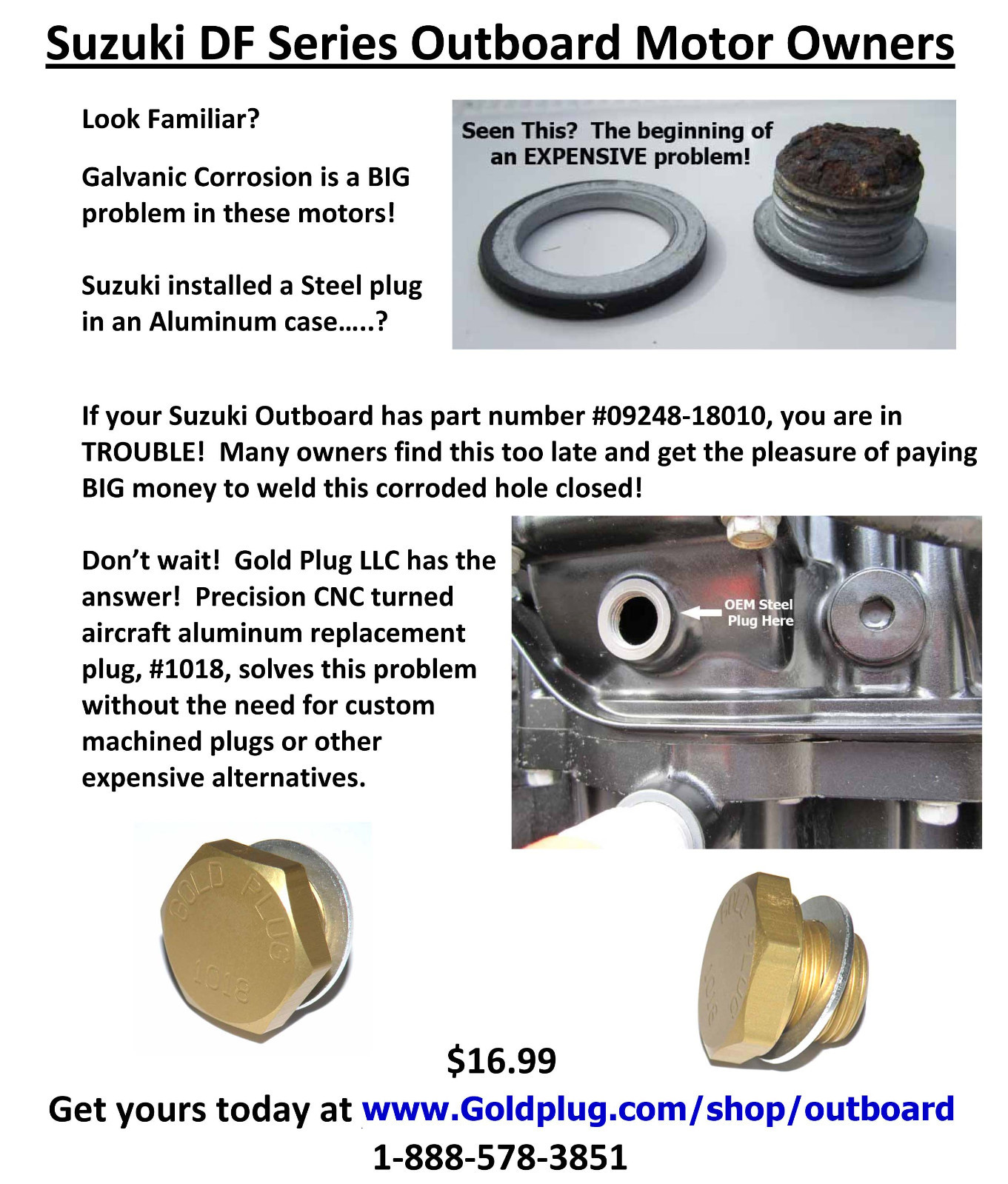 Suzuki Outboard DF140 Engine Exhaust Port Replacement Drain Plug ...