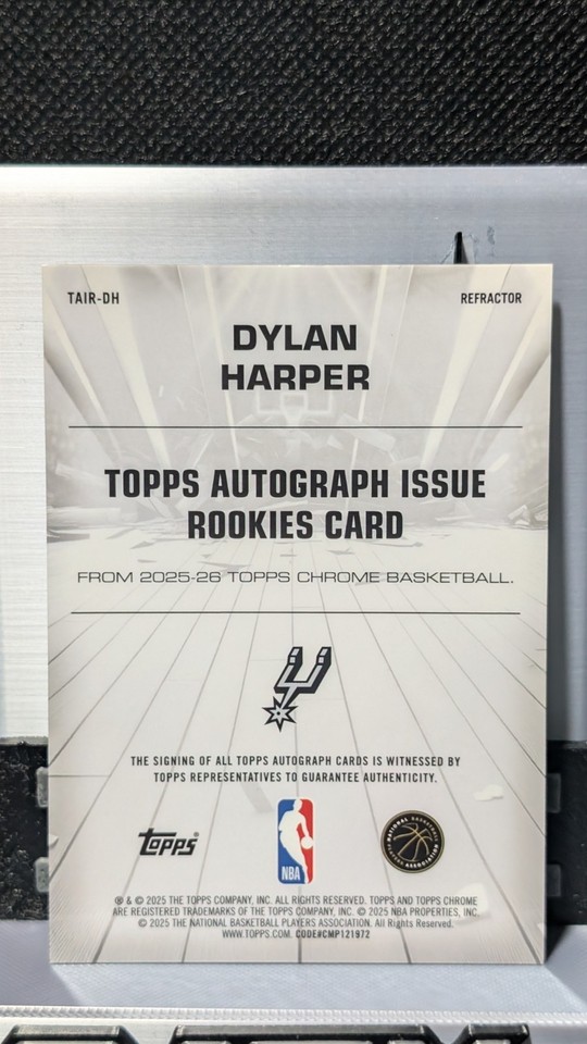 DYLAN HARPER 2025-26 TOPPS CHROME ISSUE ROOKIE REFRACTOR RC AUTO SPURS ...