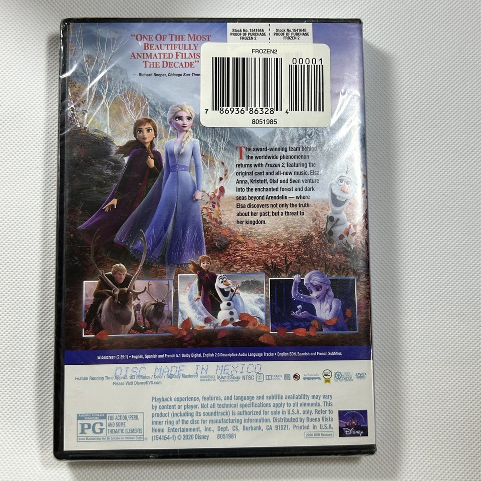 Frozen II DVD 2020 Disney Animated Movie Anna Elsa Olaf Kristoff Sven ...