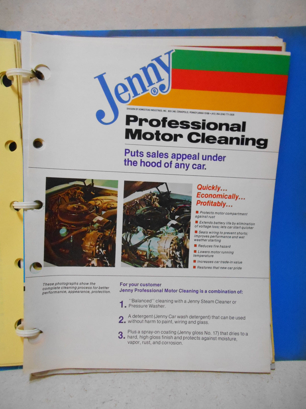 Vintage 85 JENNY Steam Cleaner R&D Kamas KLEEN E-Z Salesman Binder ...