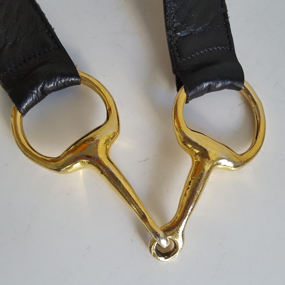 Leatherock Black Gold Leather Belt Sz SM Horse Bit Equestrian Western ...