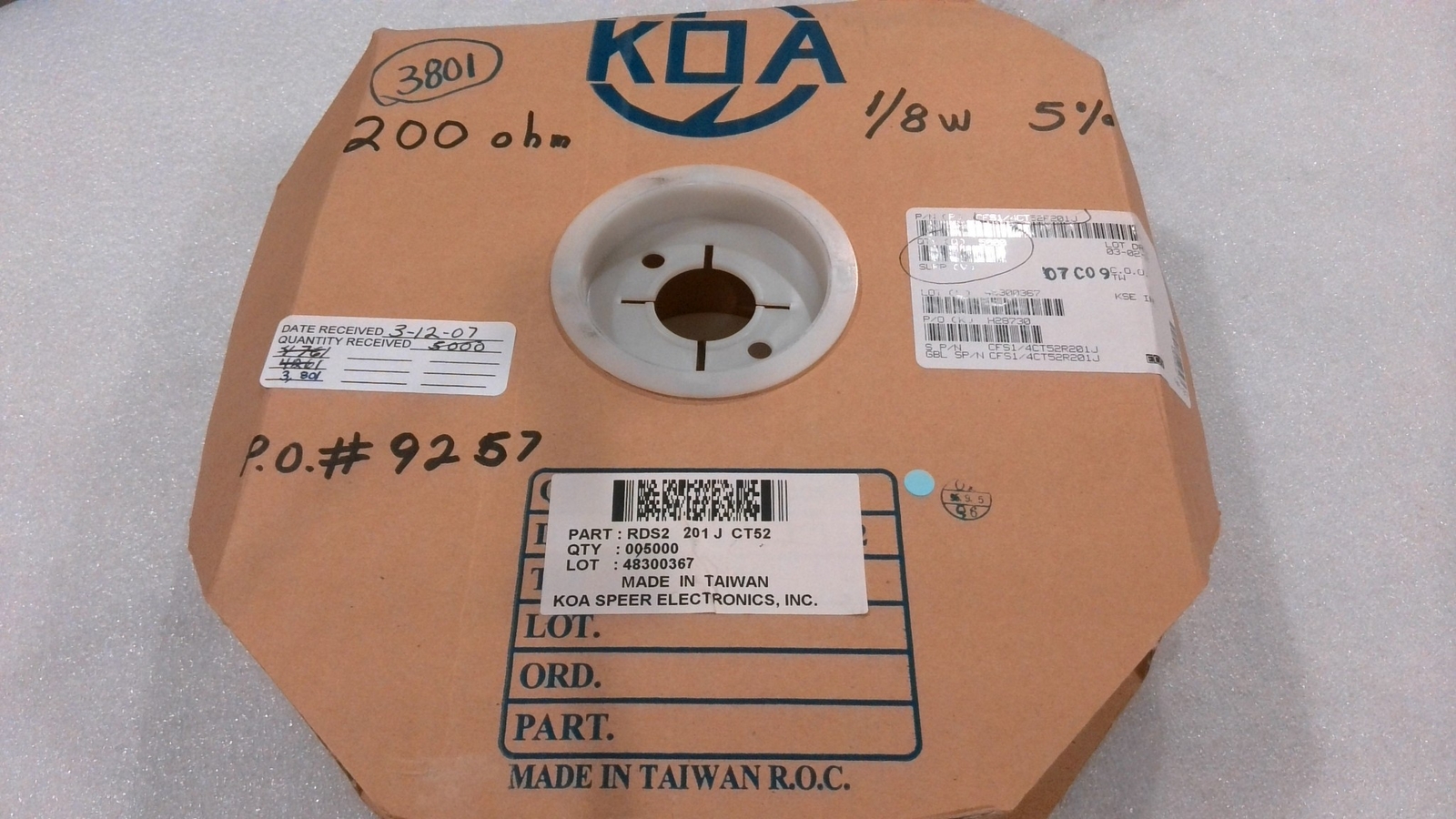 KOA SPEER CFS1/4CT52R201J RESISTOR 200 OHM 1/8W 5% RF-2010-0500 (LOT OF ...