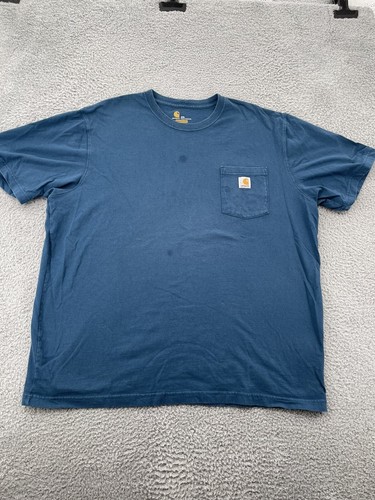 Carhartt Shirt Adult 2XL XXL Blue Short Sleeve Pocket Tee Work wear ...