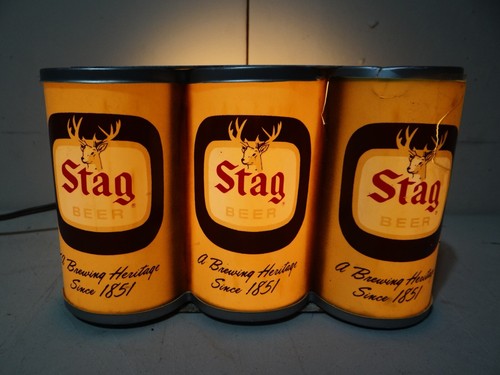 Scarce 1970s Vtg Stag Beer Back Bar Lighted 6 Pack Cans Sign Display ...