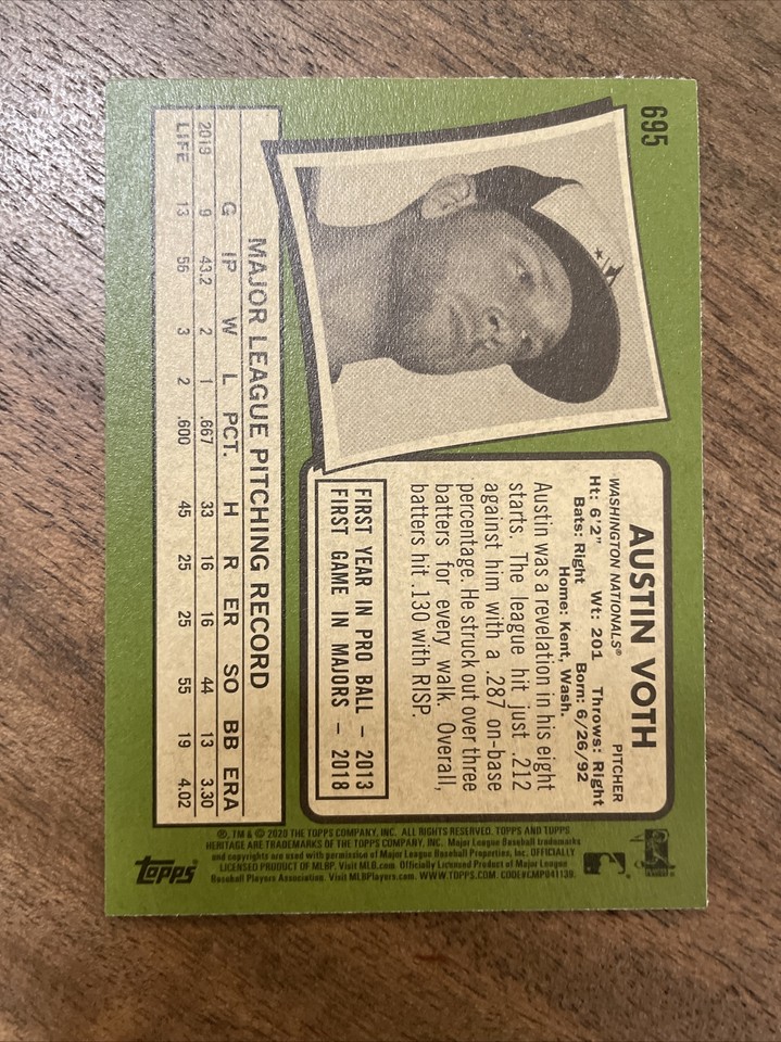 2020 Topps Heritage #695 Austin Voth NM | eBay
