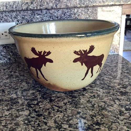Large Monroe Salt Works Art Pottery Moose Mixing Baking Serving Bowl 10”x6” | eBay