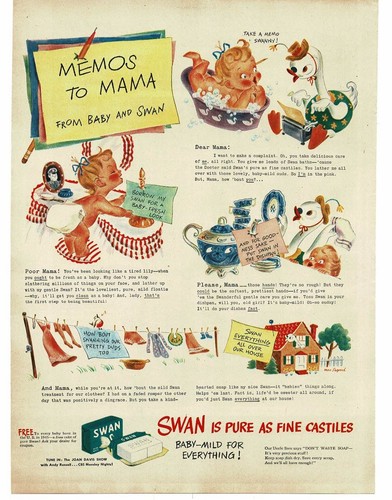 1945 Swan Soap babies memo to mama Swanny Mascot art Vintage Print Ad ...