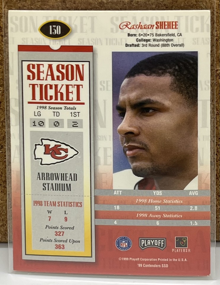 1999 Playoff Contenders SSD #130 Rashaan Shehee Kansas City Chiefs | eBay