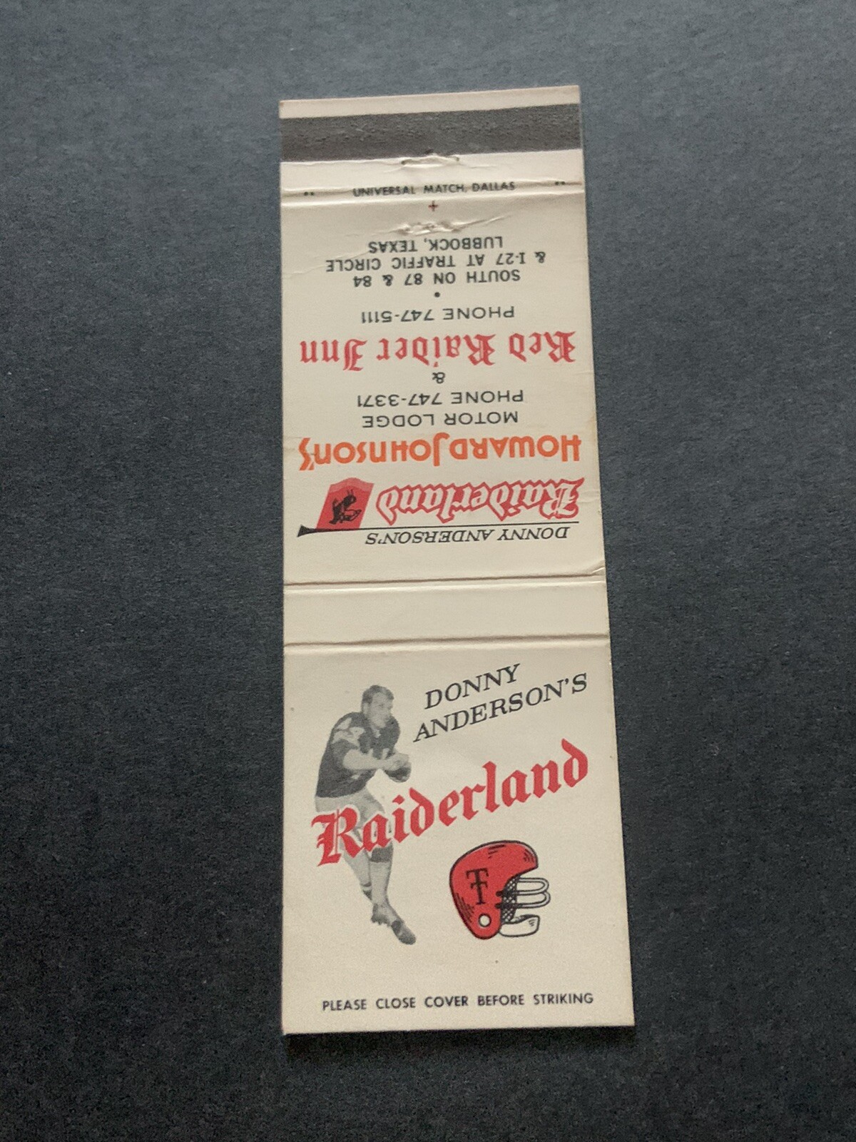 Vintage Texas Matchbook: “Donny Anderson’s Raiderland” Lubbock, Texas ...