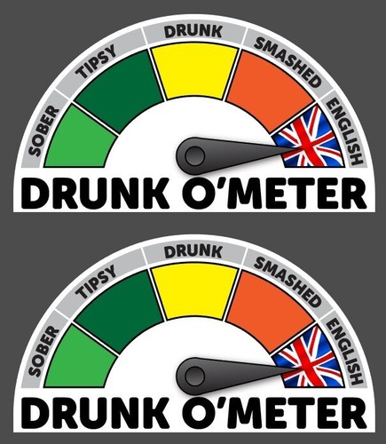 2 PK DRUNK O'METER FUNNY ENGLISH UK GB FLAG 4x4 ute Car Sticker ...