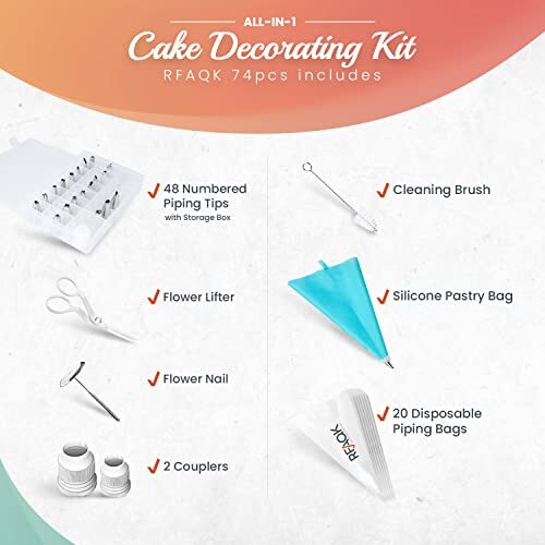 74 PCs Icing Piping Bags and Tips Set, Cake Decorating Kit with 48 ...