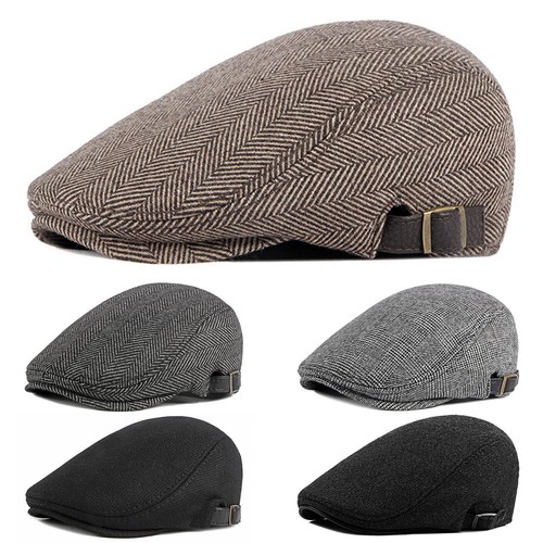 Forward Cap Short Brim Keep Warm Men Plaid Flat Newsboy Hat Autumn ...