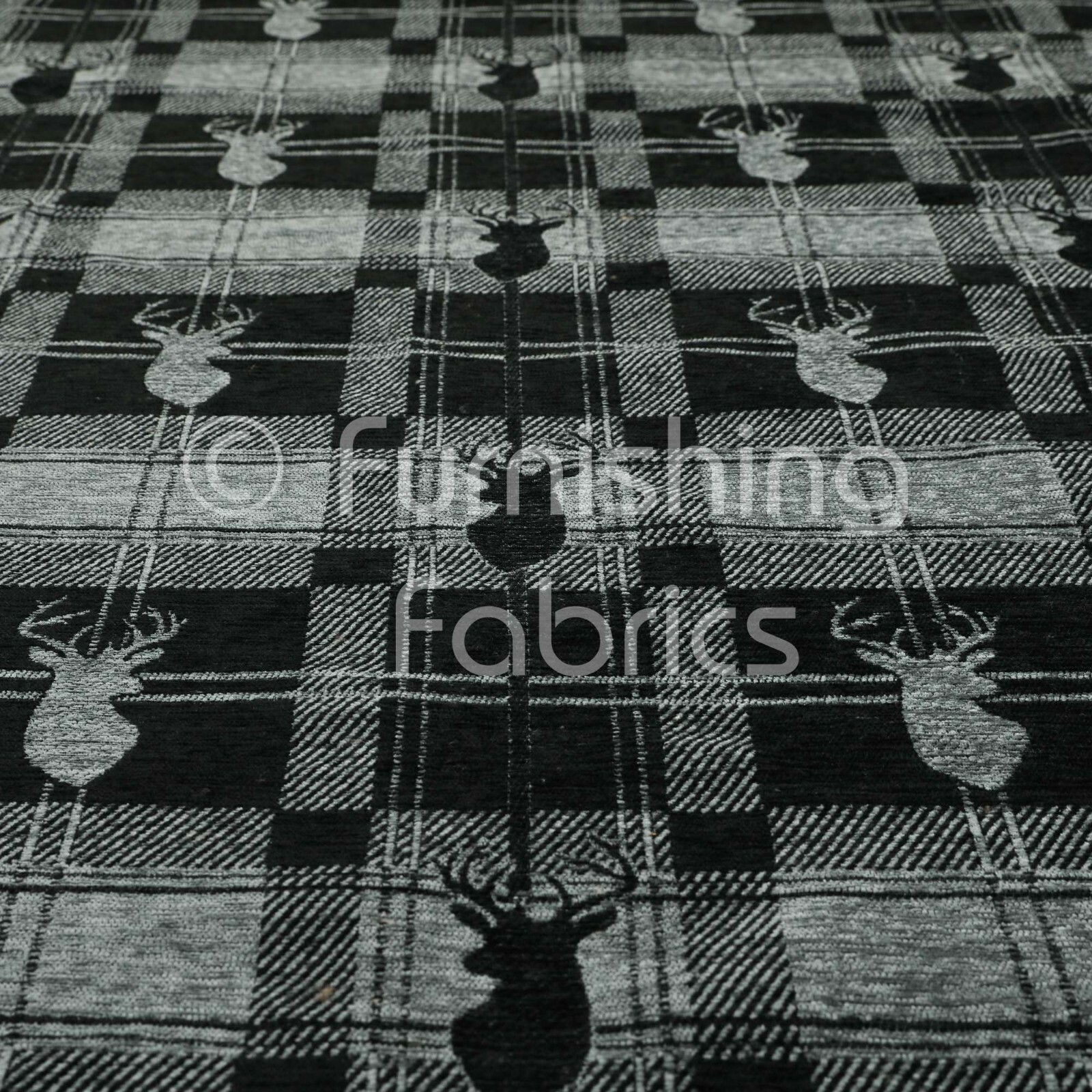 Soft Like Cotton Small Stag Pattern Upholstery Woven Fabric Grey Black ...