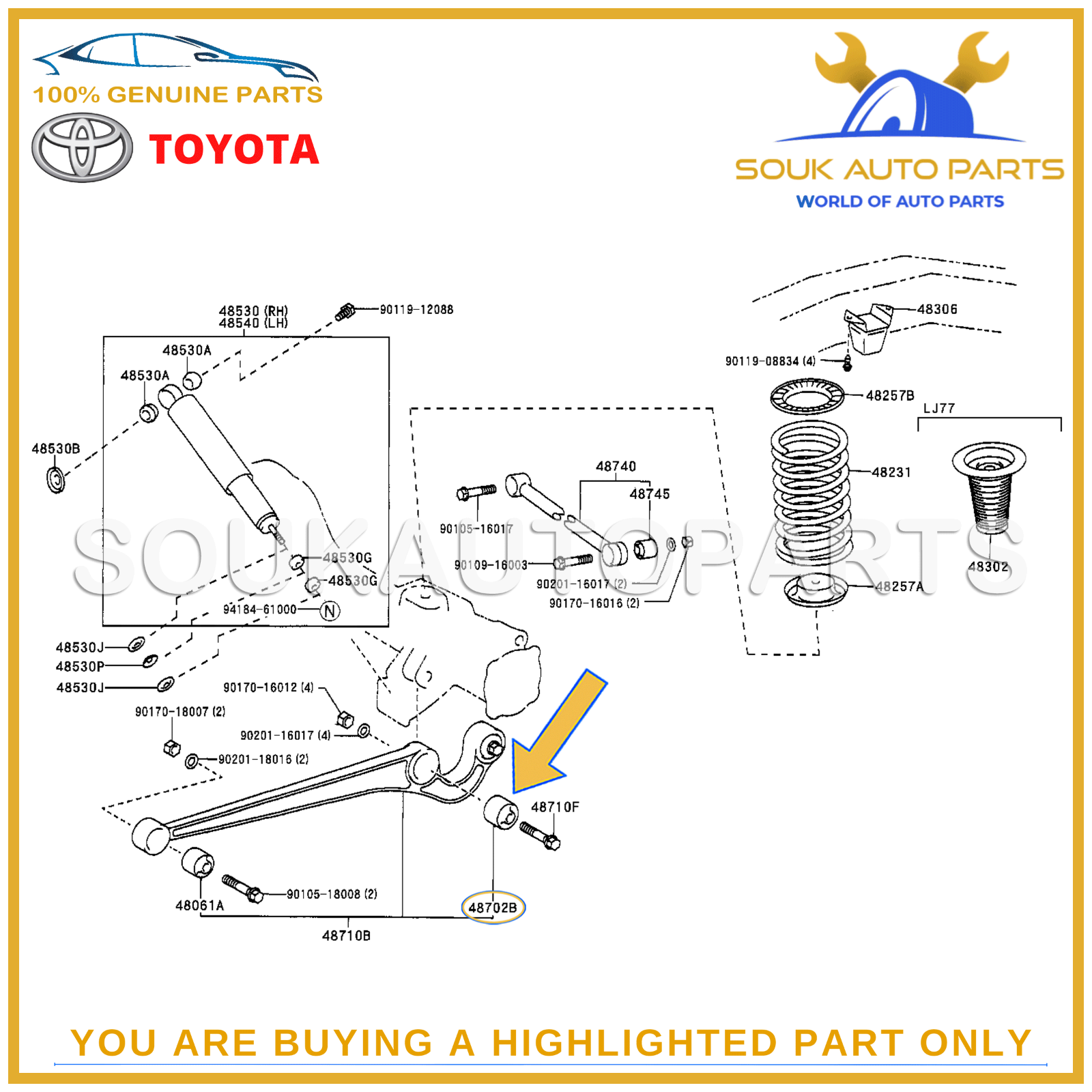 48702-60060 Genuine Toyota BUSH SUB-ASSY, TRAILING ARM, NO.1 4870260060 ...