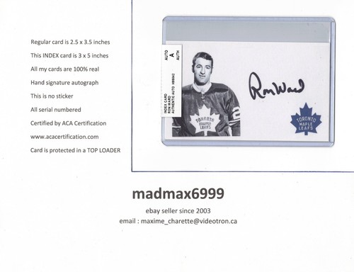 Ron Ward Ronald Toronto Maple Leafs AUTOGRAPH AUTO SIGNED INDEX HOCKEY ...