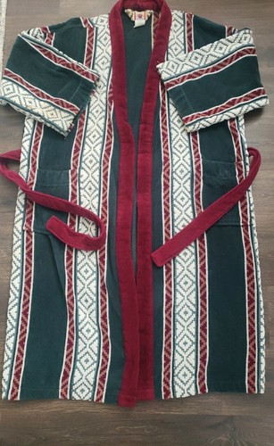 Vtg Terry Cloth Robe Adult Heavy Cotton Striped Green Red Aztec Yellow ...