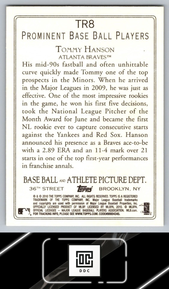 2010 Topps #TR8 Tommy Hanson Turkey Red | eBay