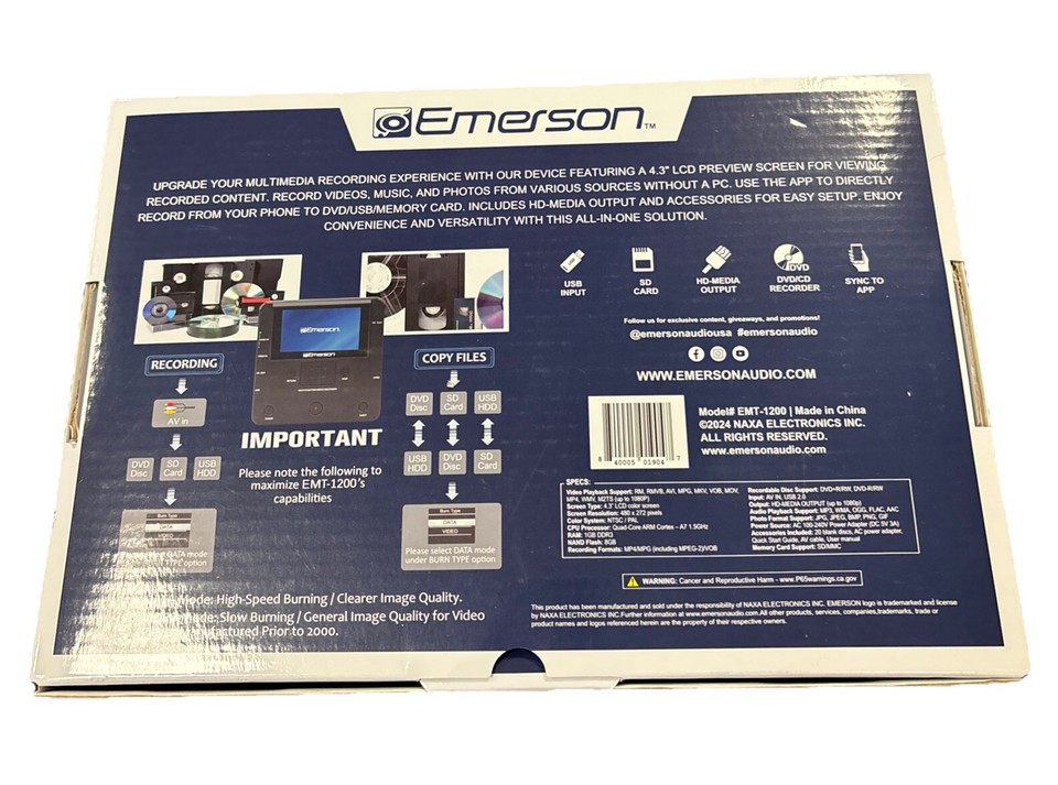 NEW Emerson EMT-1200 Multi Function Media Recorder with LCD Screen ...