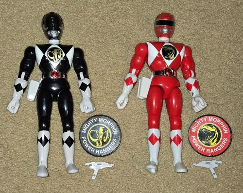 VINTAGE 1994 BANDAI POWER RANGERS 8" BLACK&RED PUSH BUTTON KICK ACTION ...