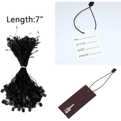 100 Pieces 7" Black Hang Tag Nylon String Snap Lock Pin Loop Fastener ...