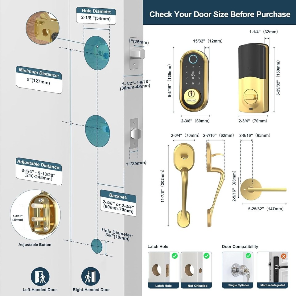 Fingerprint Front Door Lock Handle Set Keyless Entry Digital Smart ...