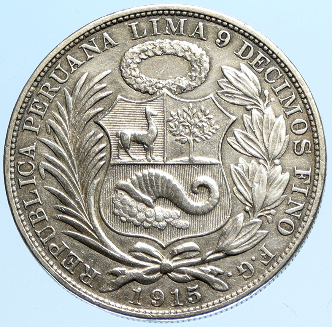 1915 PERU South America 1 SOL Antique BIG Original Silver Peruvian Coin ...