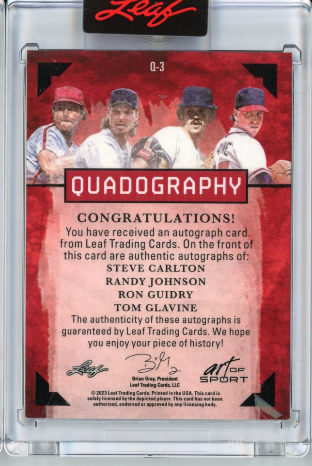 2023 Leaf Steve Carlton Randy Johnson Ron Guidry Tom Glavine Quad ...