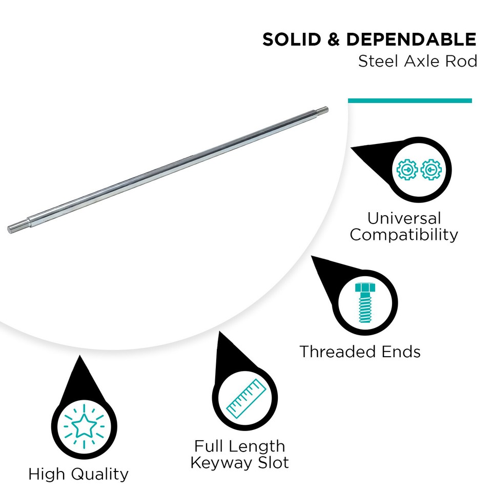 36" x 1" Steel Axle Rod with 3/4-16 Fine Thread and 1/4" Keyed Shaft ...