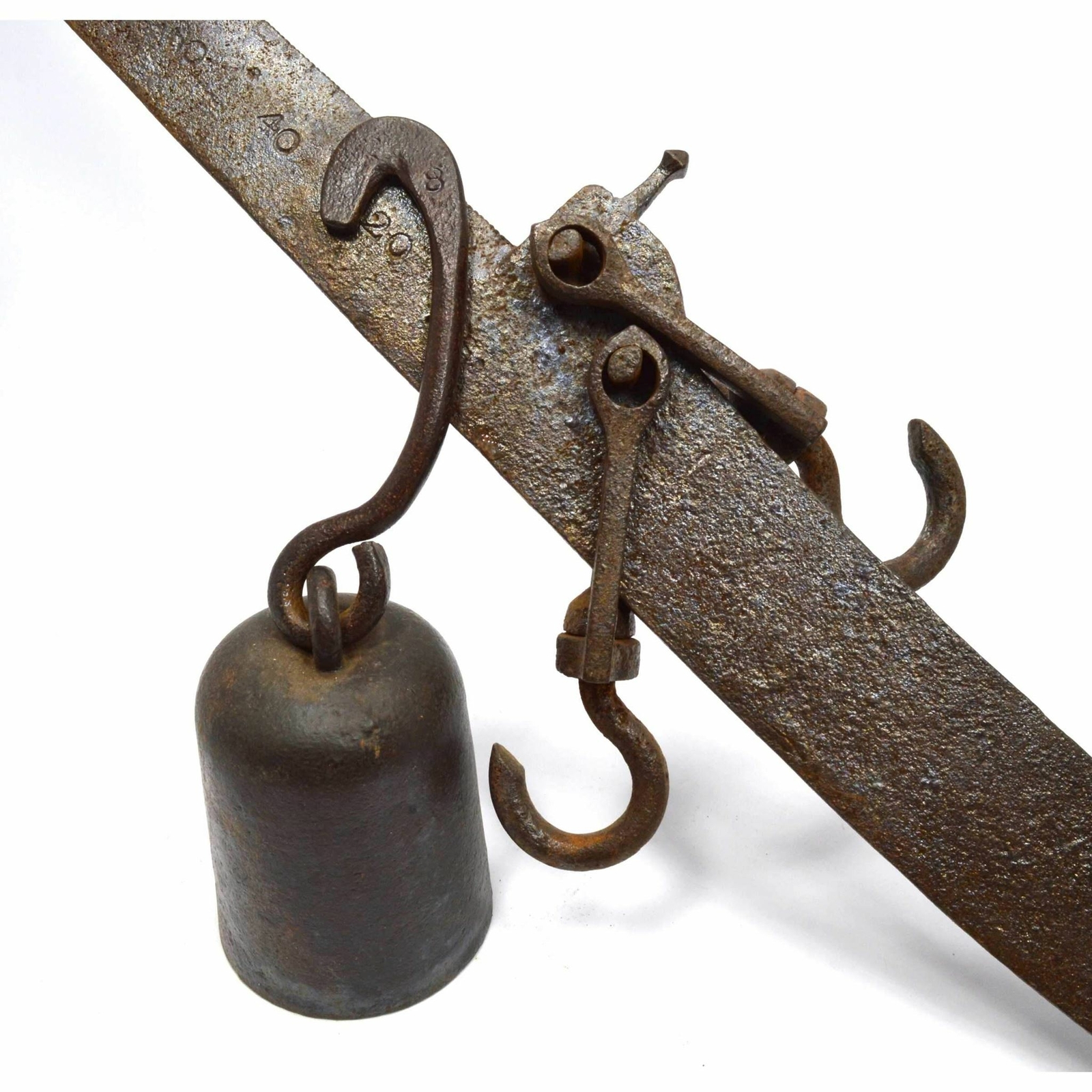 Antique CAST IRON STEELYARD SCALE / BEAM BALANCE 0-80 Range w/ ORIGINAL ...