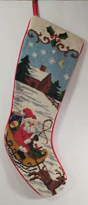 Needlepoint Santa Reindeer Christmas Stocking Needlepoint By Hand ...