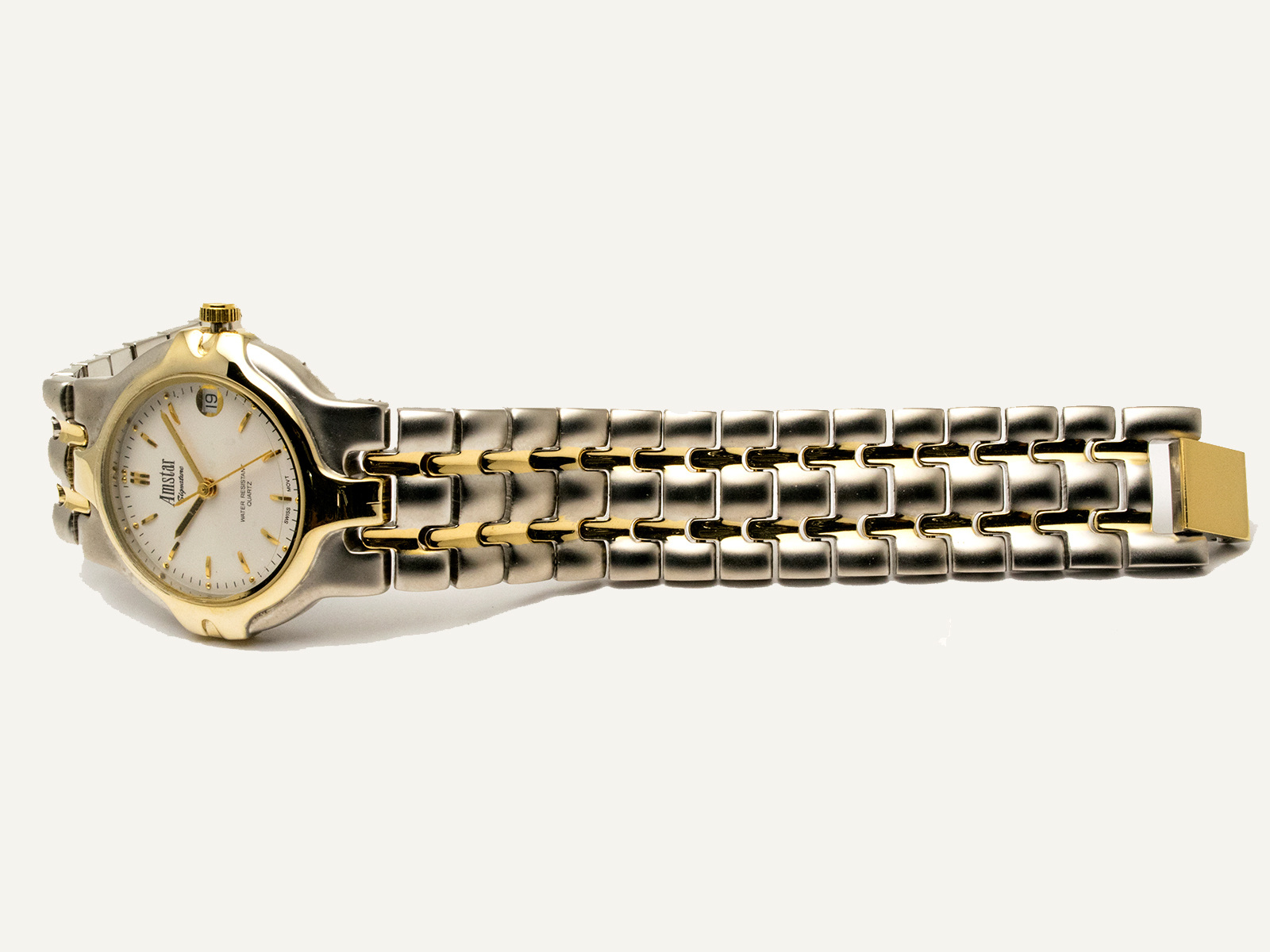 AMSTAR:WOMENS' STAINLESS STEEL & GOLD TONE ANALOG QUARTZ WATCH W/DATE ...