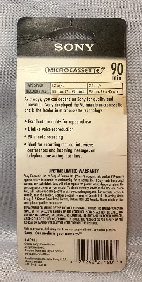SONY MC90 Microcassette 90 Minutes (5Pack) - NEW “Open Package” 5 ...